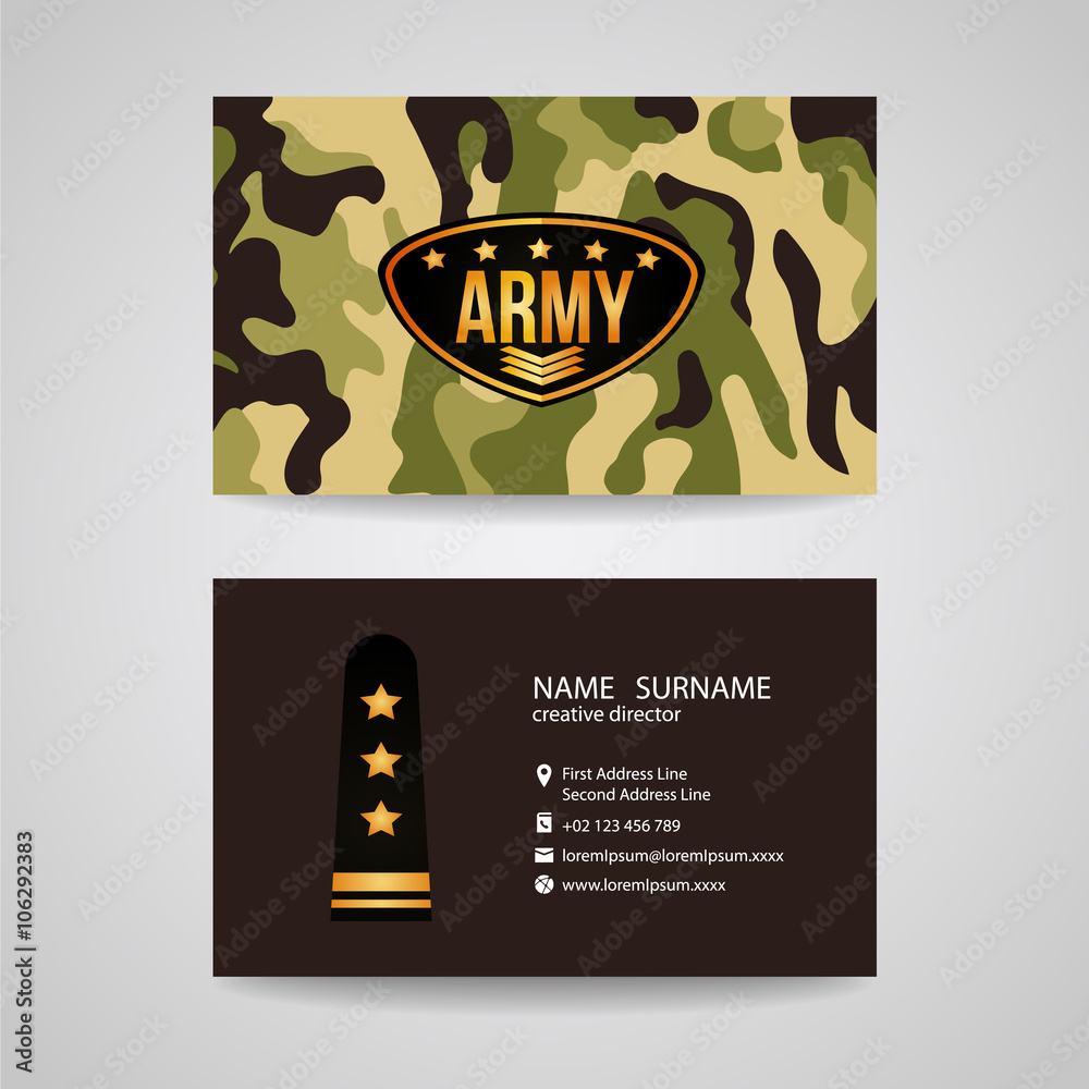 business card Template design for army and soldier texture Stock Vector ...
