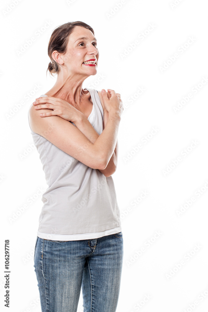 fun emotions - laughing young woman expressing delight, joy and ...
