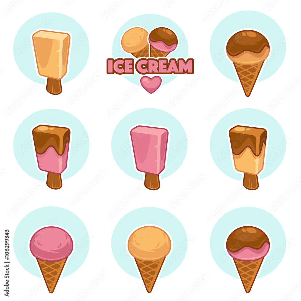 funny cartoon icecream icons emblems and labels Stock Vector | Adobe Stock