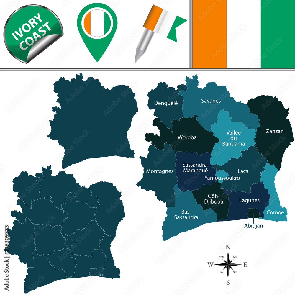Map of Ivory Coast Stock Vector | Adobe Stock