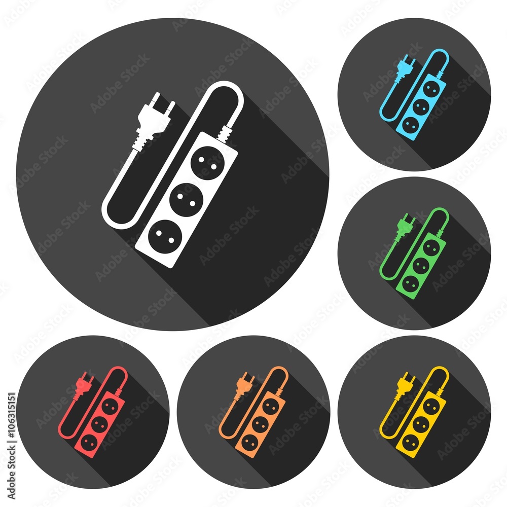 Vetor do Stock: Extension cord icons set with long shadow | Adobe Stock