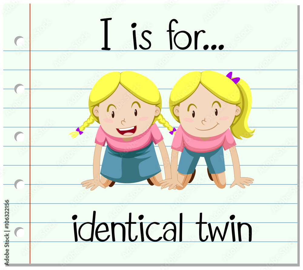 Flashcard letter I is for identical twin Stock Vector | Adobe Stock