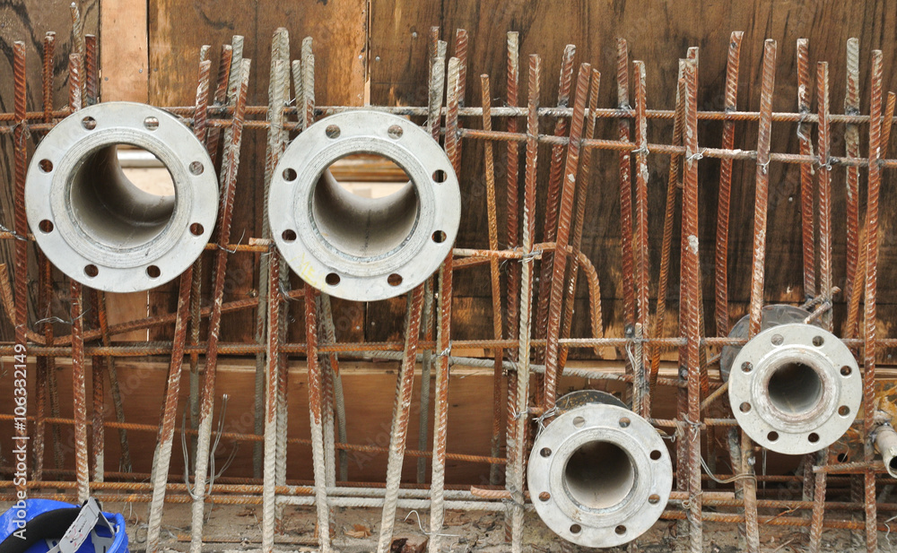 Pipe flanges for water tank install before the concreting work Stock ...