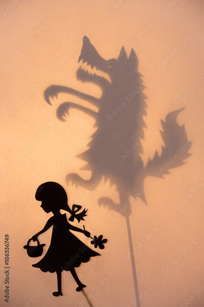 Little Red Riding Hood and the Big Bad Wolf shadow theater show. Stock ...
