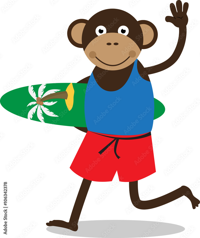 Monkey with his surfboard Stock Vector | Adobe Stock
