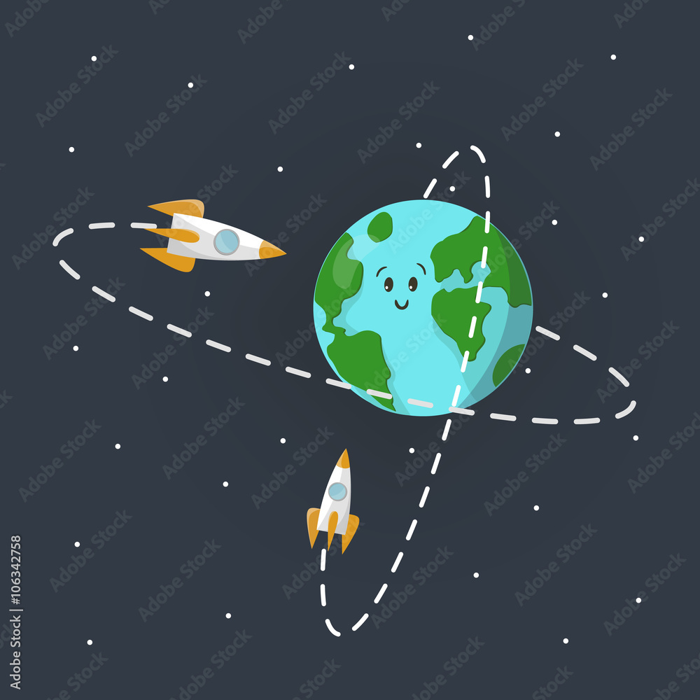 world day of cosmonautics. rocket launch from earth. space cartoon ...