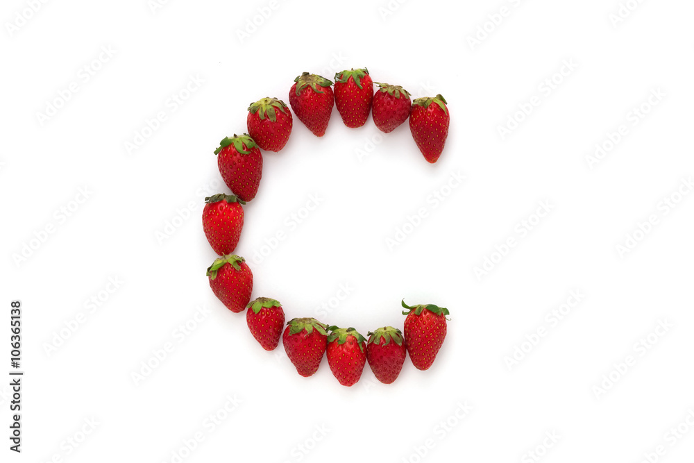 Alphabet "C" , letter from group of strawberries are arranged. Top view ...
