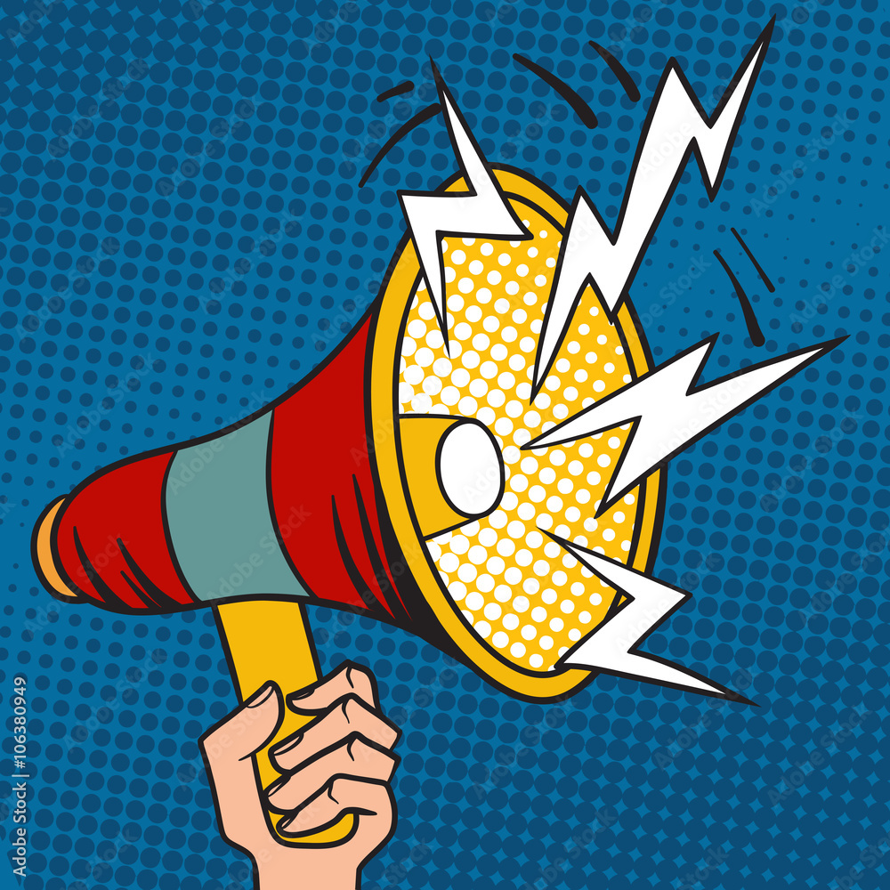 Pop art megaphone design loudspeaker cartoon vector illustration. Stock ...