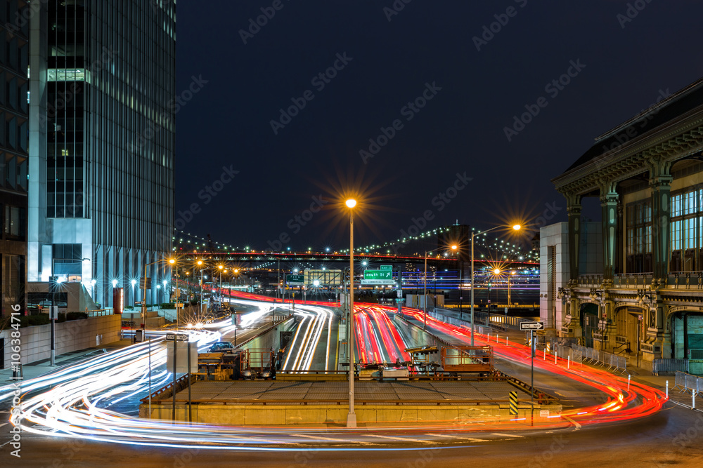 Rush-hour traffic on the FDR drive u-turn, above the entrance in ...