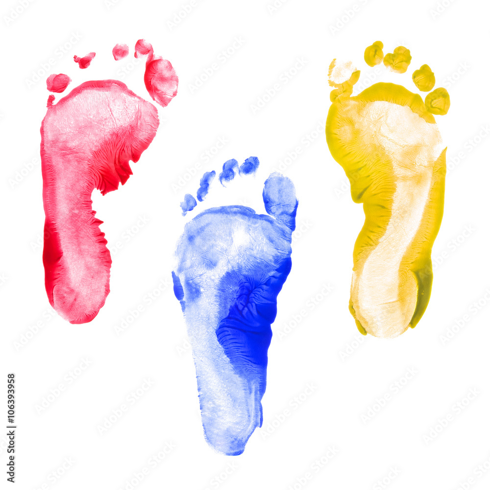 Kid foot prints colorful set isolated on white background. Many ...