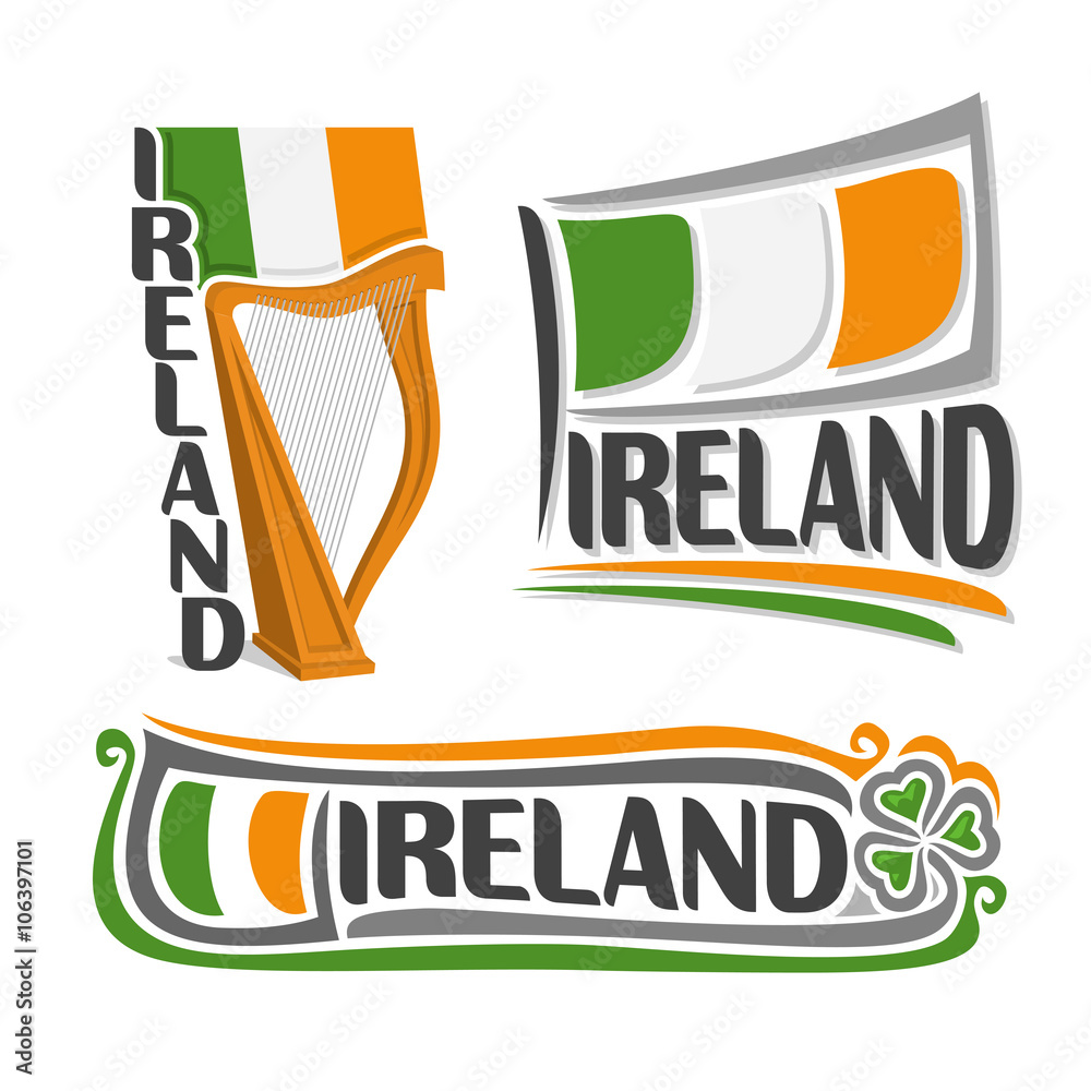 Vector illustration of the logo for Ireland, consisting of 3 isolated ...