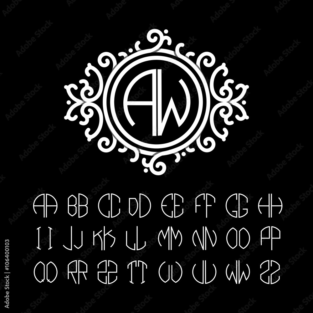 Stylish graceful monogram made of wide white stripes Overlapping with ...