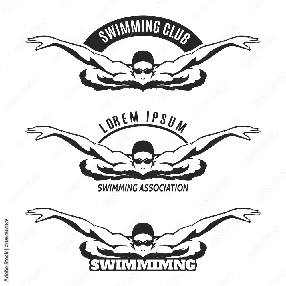 Swimming logo. Swimming man on wave logo or swimmer icon. Vector ...