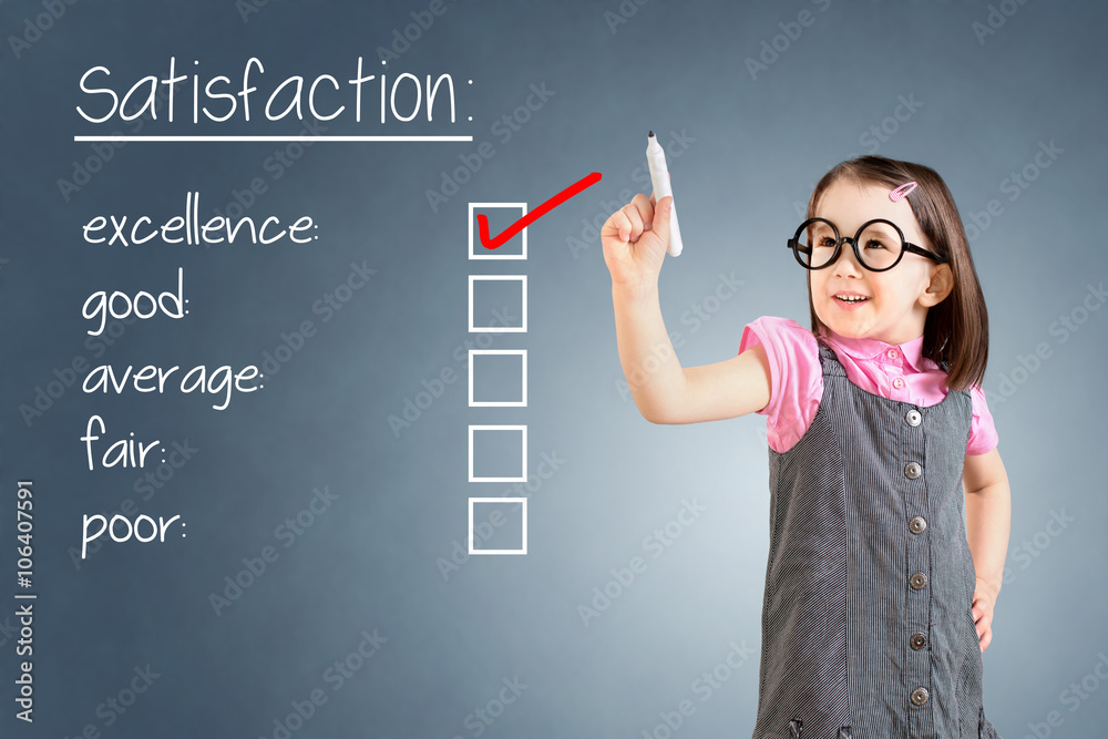 Cute little girl wearing business dress and checking excellence on ...