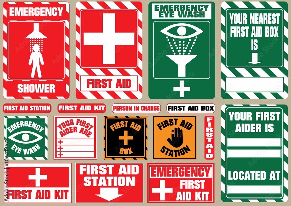 set of first aid medical signs. flat vector illustration Stock Vector ...