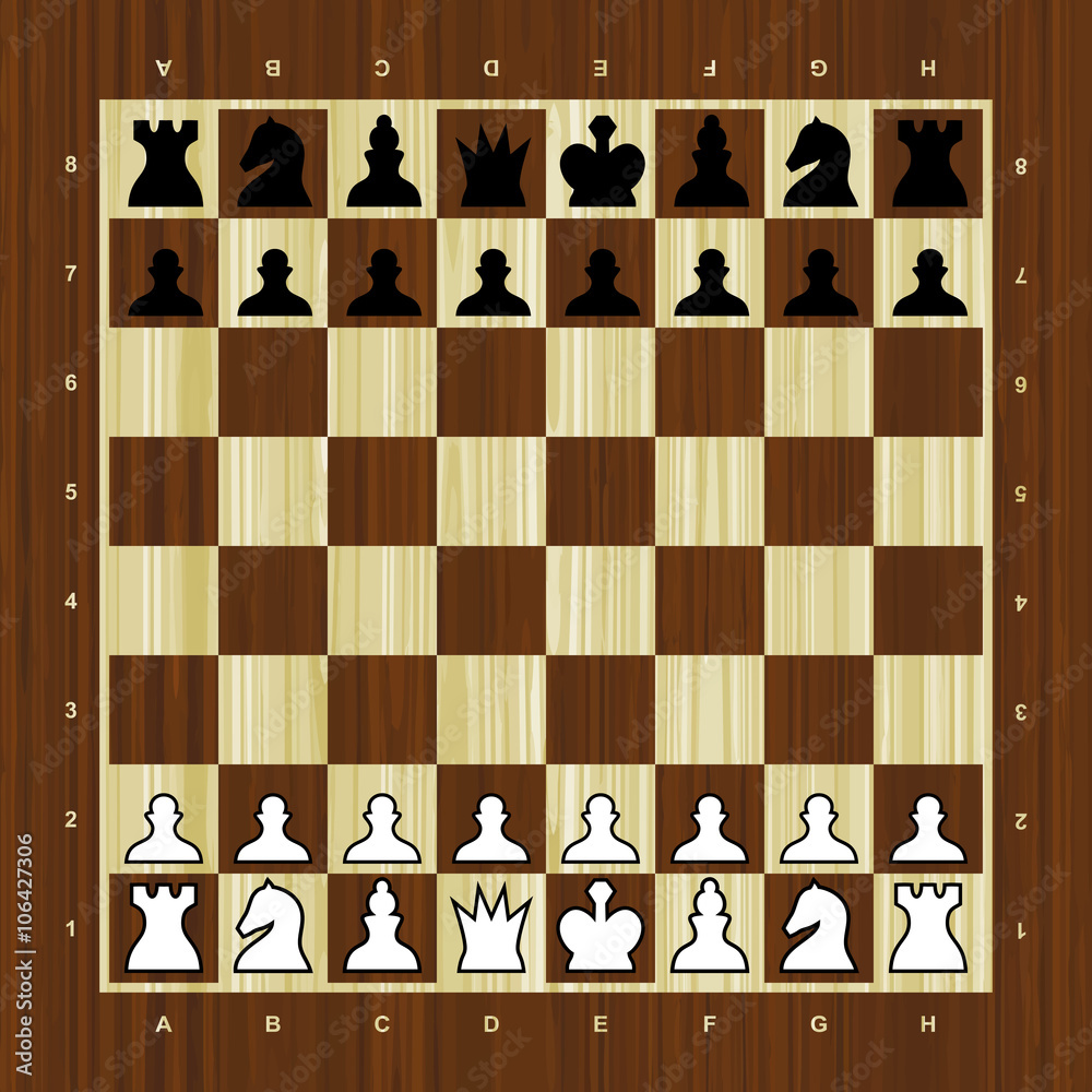 Wooden vector chess board with pieces Stock Vector | Adobe Stock