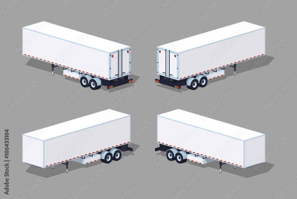 White cargo trailer. 3D lowpoly isometric vector illustration. The set ...