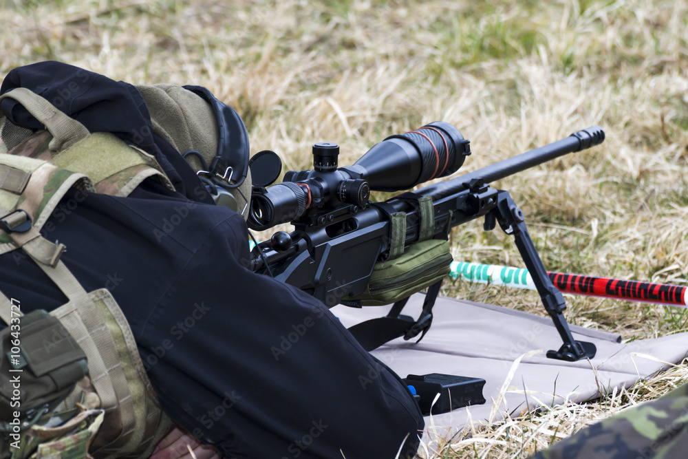 Military sniper aims at a target Stock Photo | Adobe Stock