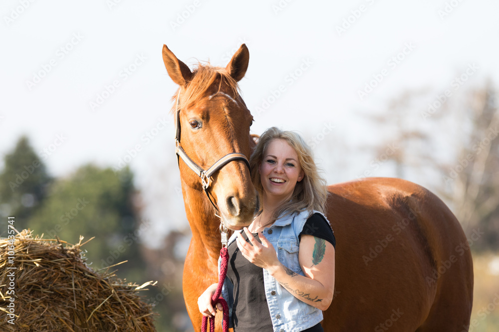 Reiterin mit Pferd Stock Photo | Adobe Stock