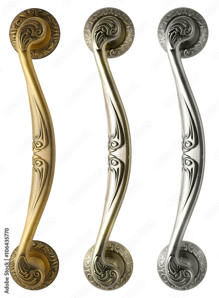 door handles for large doors of three colors on a white background ...