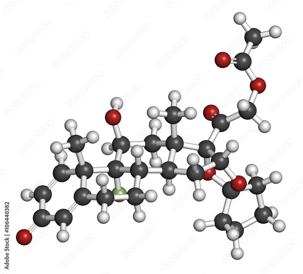 Amcinonide topical corticosteroid drug molecule. 3D rendering. Stock ...