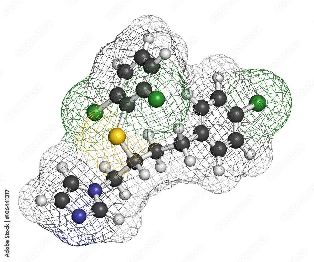 Butoconazole antifungal drug molecule. 3D rendering. Stock Illustration ...