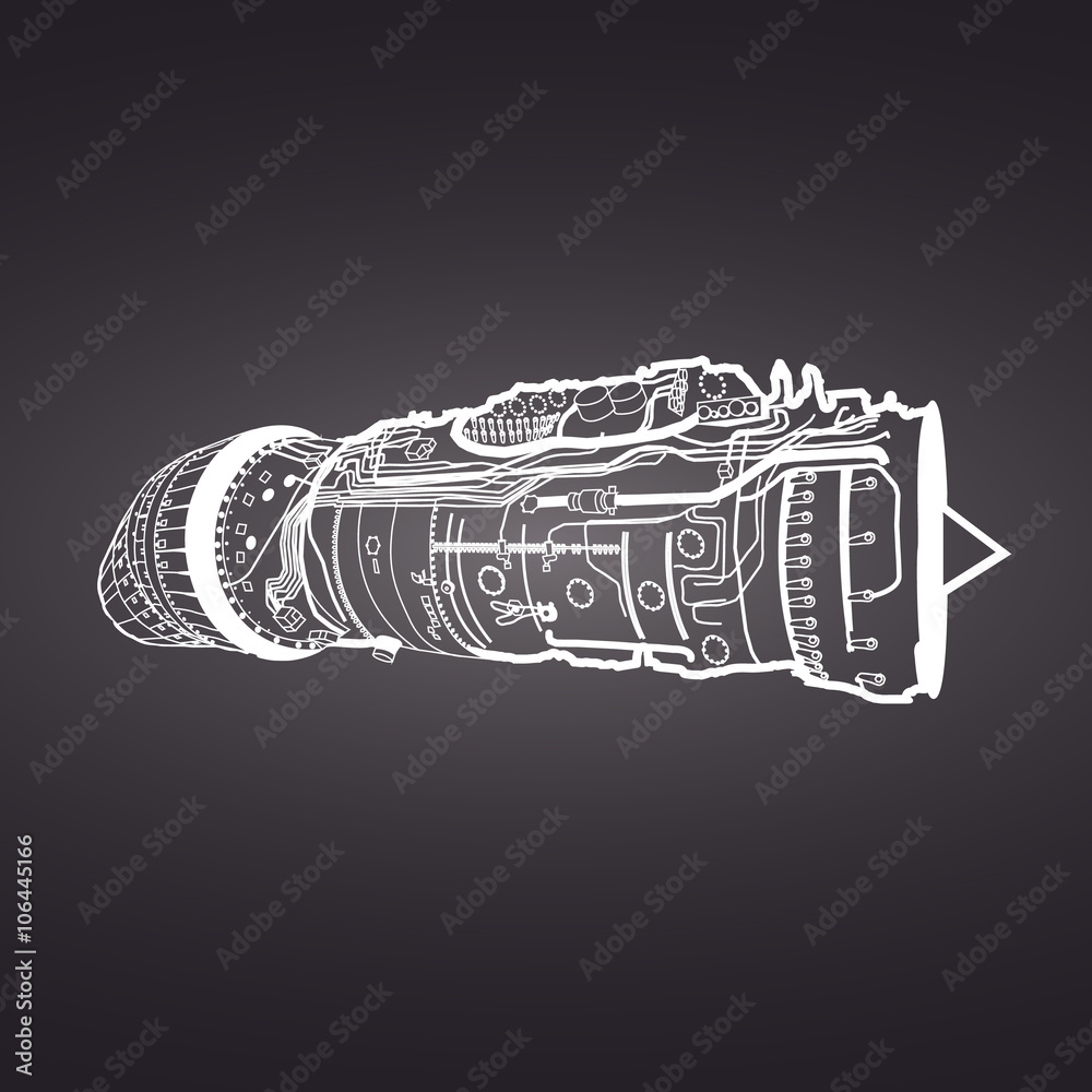 White vector combat air force fighter aircraft engine drawing , on ...