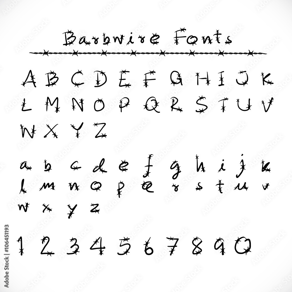 Barbed Wire Alphabet and Fonts.Number alphabet barbwire font sty Stock ...