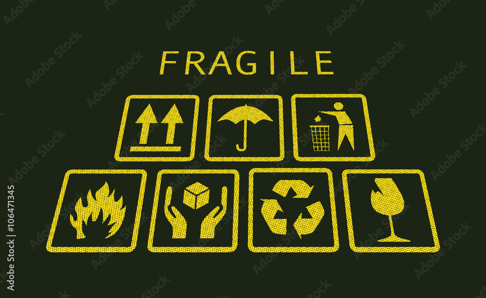 Set of fragile symbol on gently perspective illustaration Stock Vector ...
