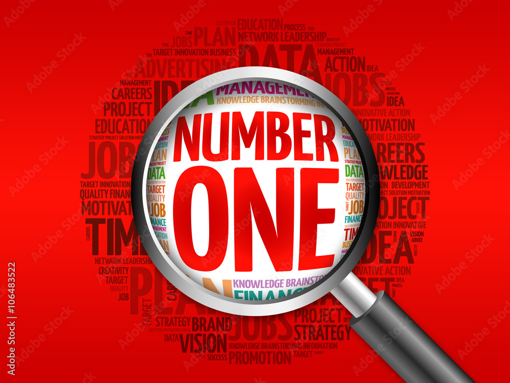 NUMBER ONE word cloud with magnifying glass, business concept Stock ...