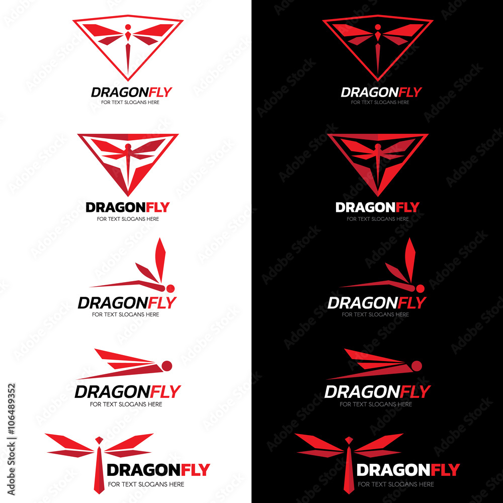 Red Dragonfly logo vector set art design Stock Vector | Adobe Stock