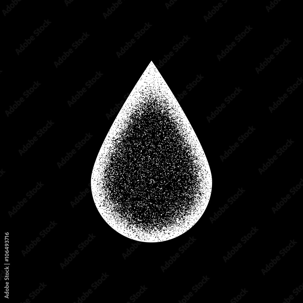 White abstract drop badge, blank button template with film grain, noise ...