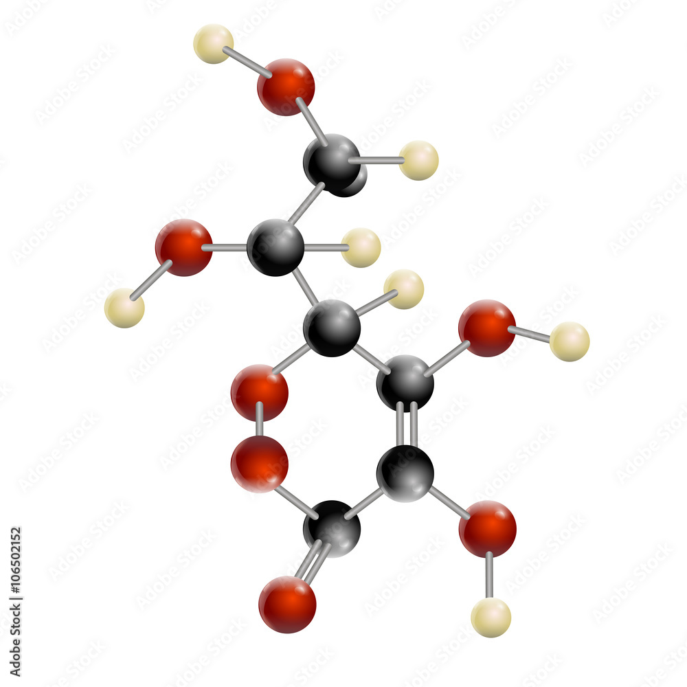 Ascorbic acid, ascorbate molecule, structural chemical formula and ...