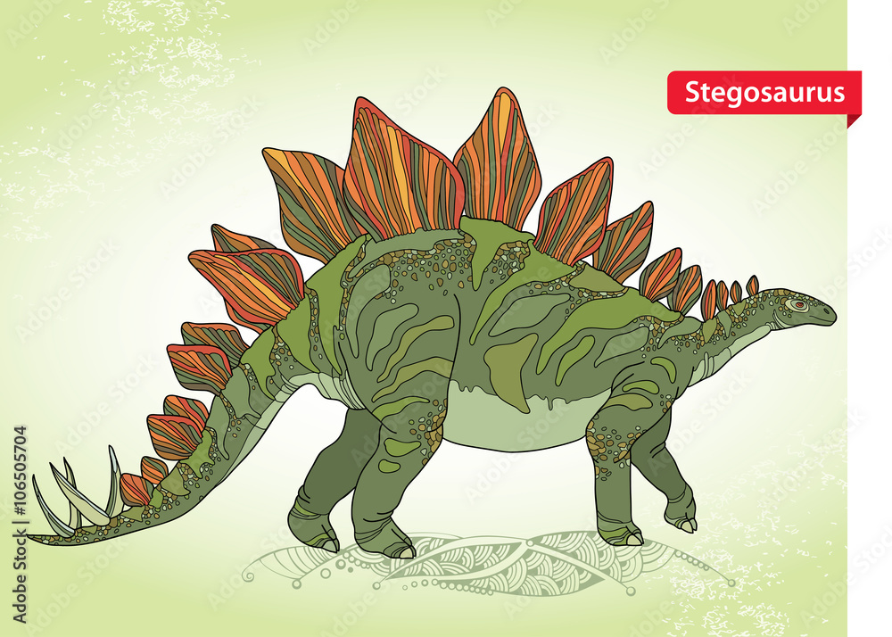 Vector illustration of Stegosaurus armatus or covered lizard on the ...