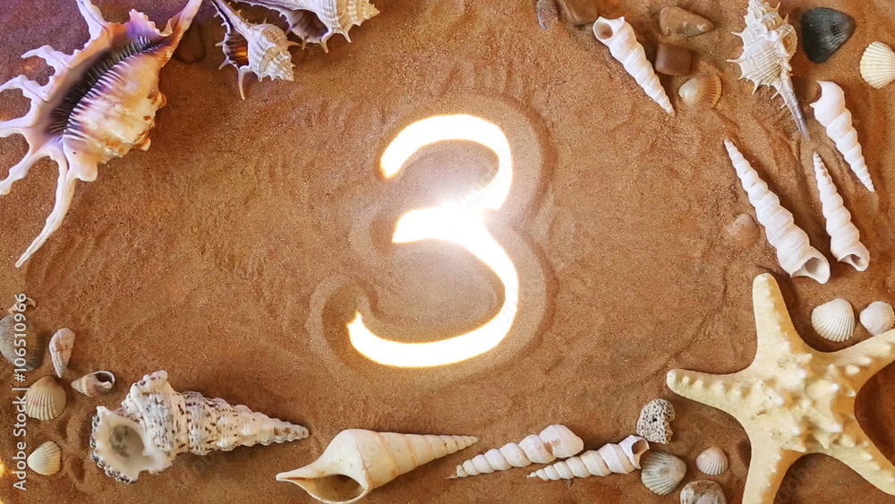 Hand drawing Number Three 3 Symbol in the Sand. Beach background. Top ...