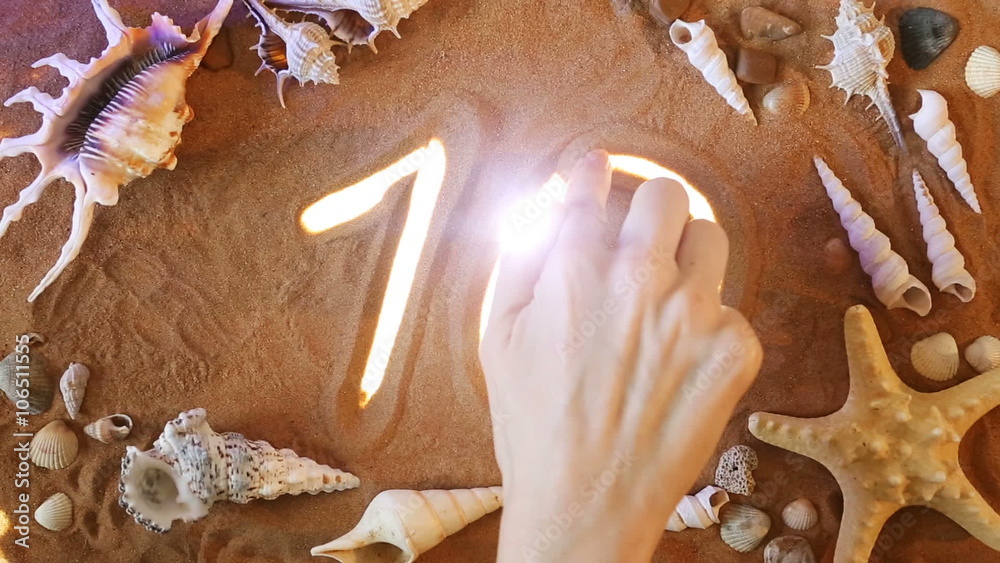 Hand drawing Number Ten 10 Symbol in the Sand. Beach background. Top ...