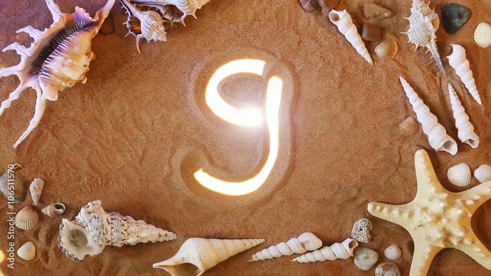 Hand drawing Number Nine 9 Symbol in the Sand. Beach background. Top ...