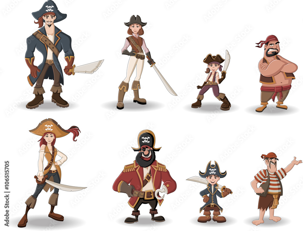 Group of cartoon pirates with swords. Stock Vector | Adobe Stock
