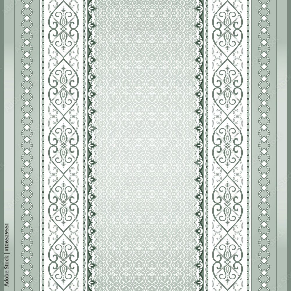 Green vintage seamless border on a lace light green background. Stock ...
