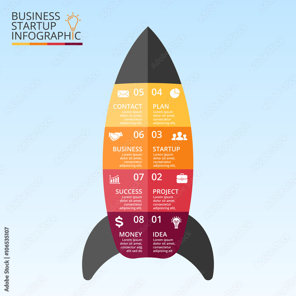 Vector lines arrows infographic. Template for startup rocket diagram ...