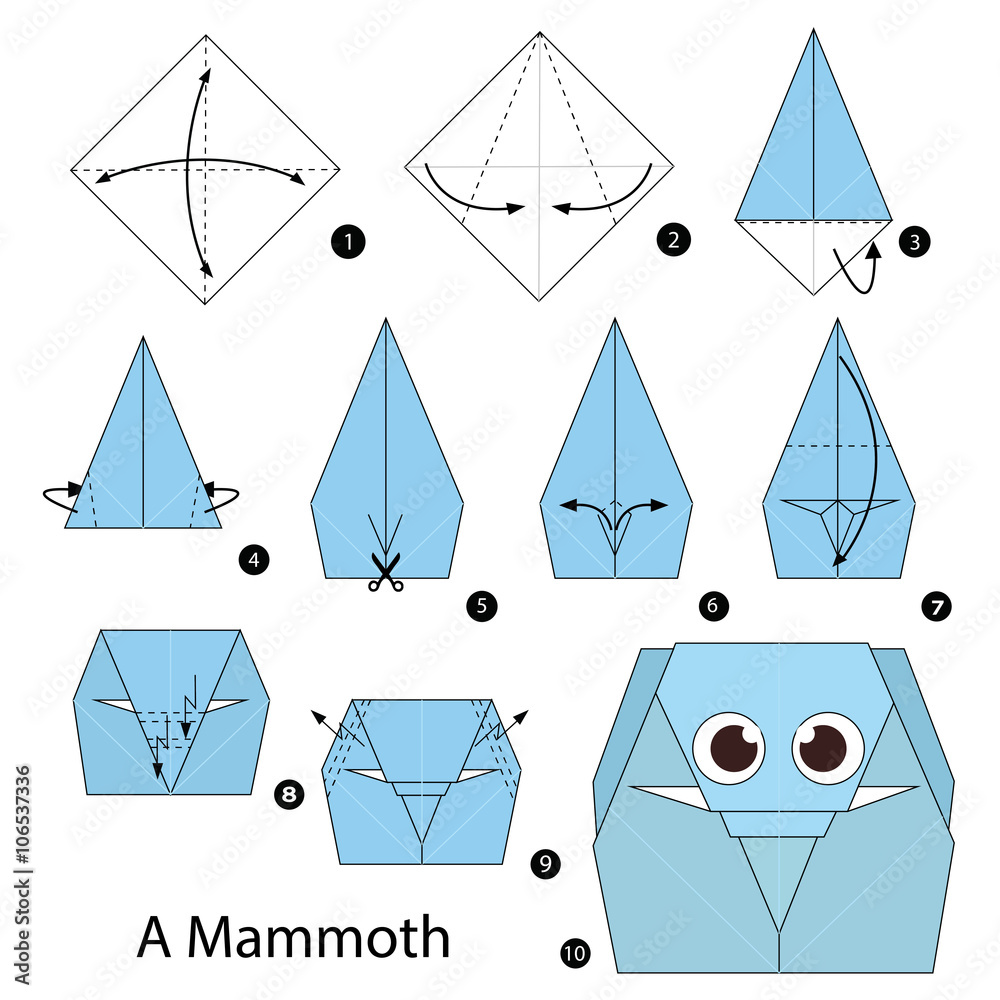 Step by step instructions how to make origami A Mammoth Stock Vector ...