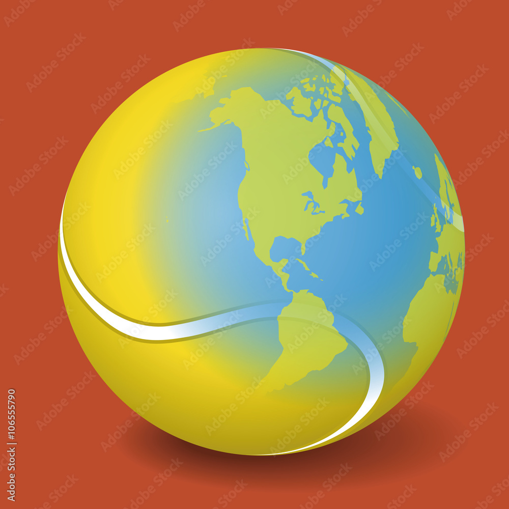 tennis ball and world map, vector illustration Stock Vector | Adobe Stock