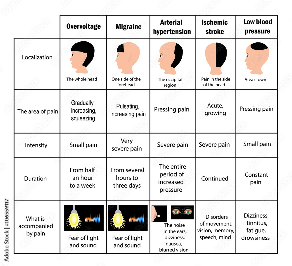 Types of headaches. Driving. Table. Infographics. Vector illustration ...