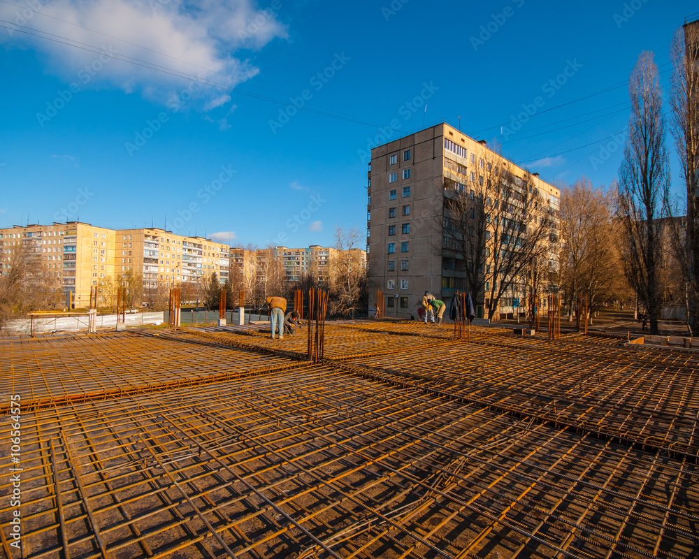 preparation of the formwork and rebar for concrete pouring Stock Photo ...