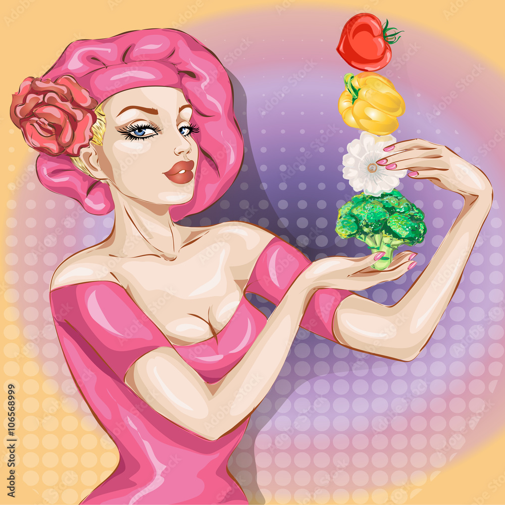 Sexy Pop Art Woman Portrait With Vegetables Stock Vector Adobe Stock