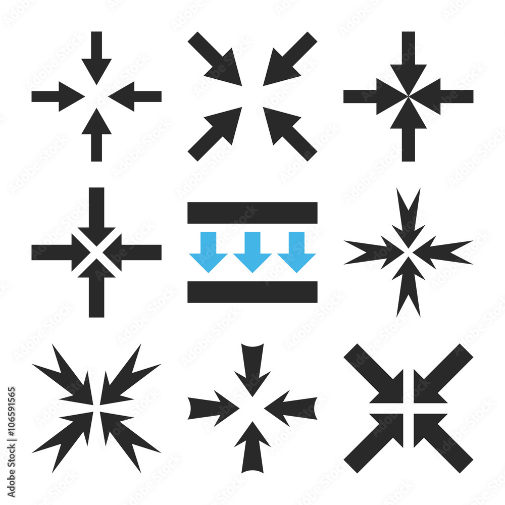 Pressure Arrows vector icon set. Collection style is bicolor blue and ...