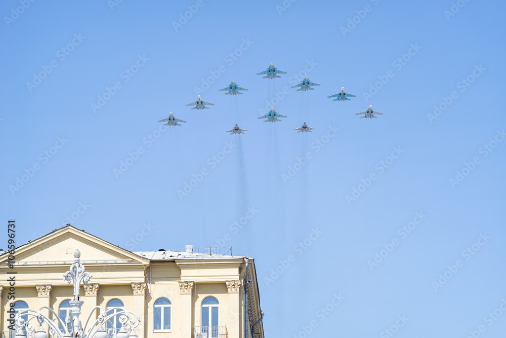 Su-34 (Fullback) fighter-bombers, Su-27 (Flanker) supermanoeuverable ...