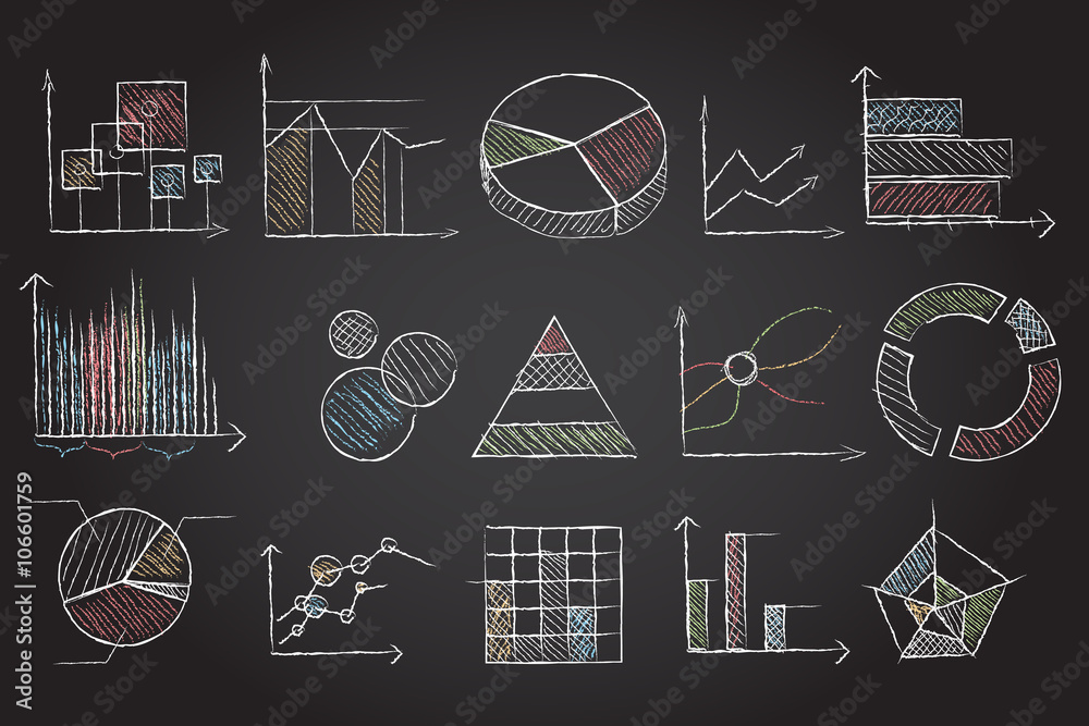 Chalk board charts. Chalkboard doodle diagrams. Vector illustration ...
