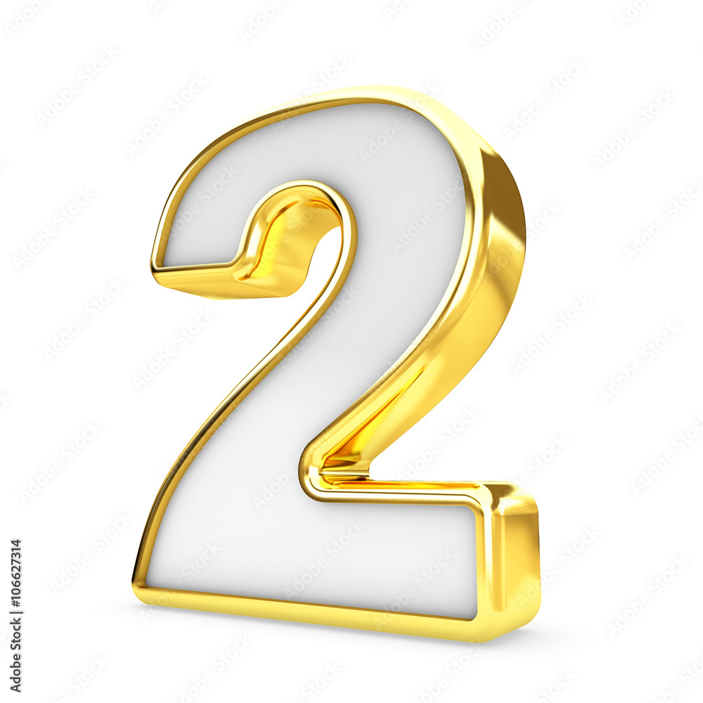 3d gold - white number 2 two isolated white background. Stock ...