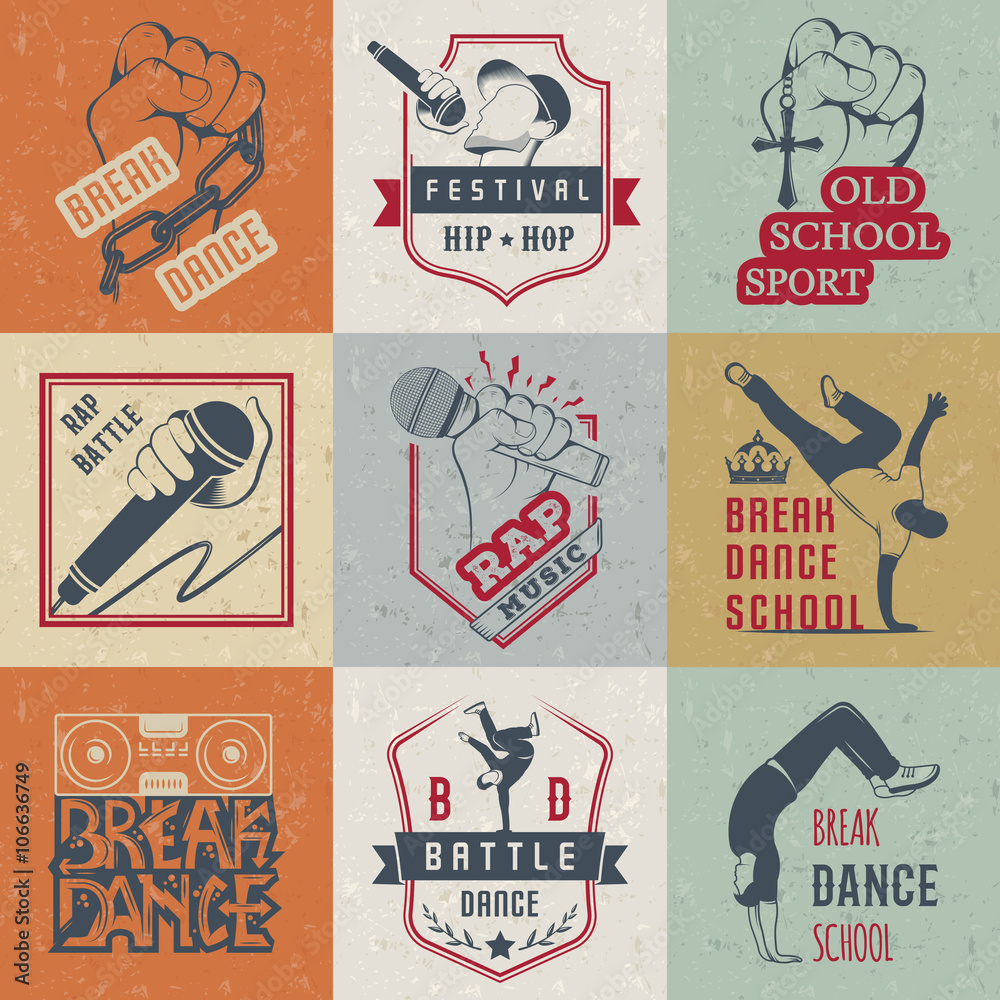 Vector Set of Badges, Logos and Sign Break Dance Stock Vector | Adobe Stock